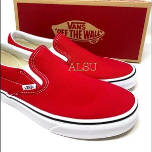 Vans | Shoes | Vans Classic Slip On Racing Red Canvas Mens | Poshmark